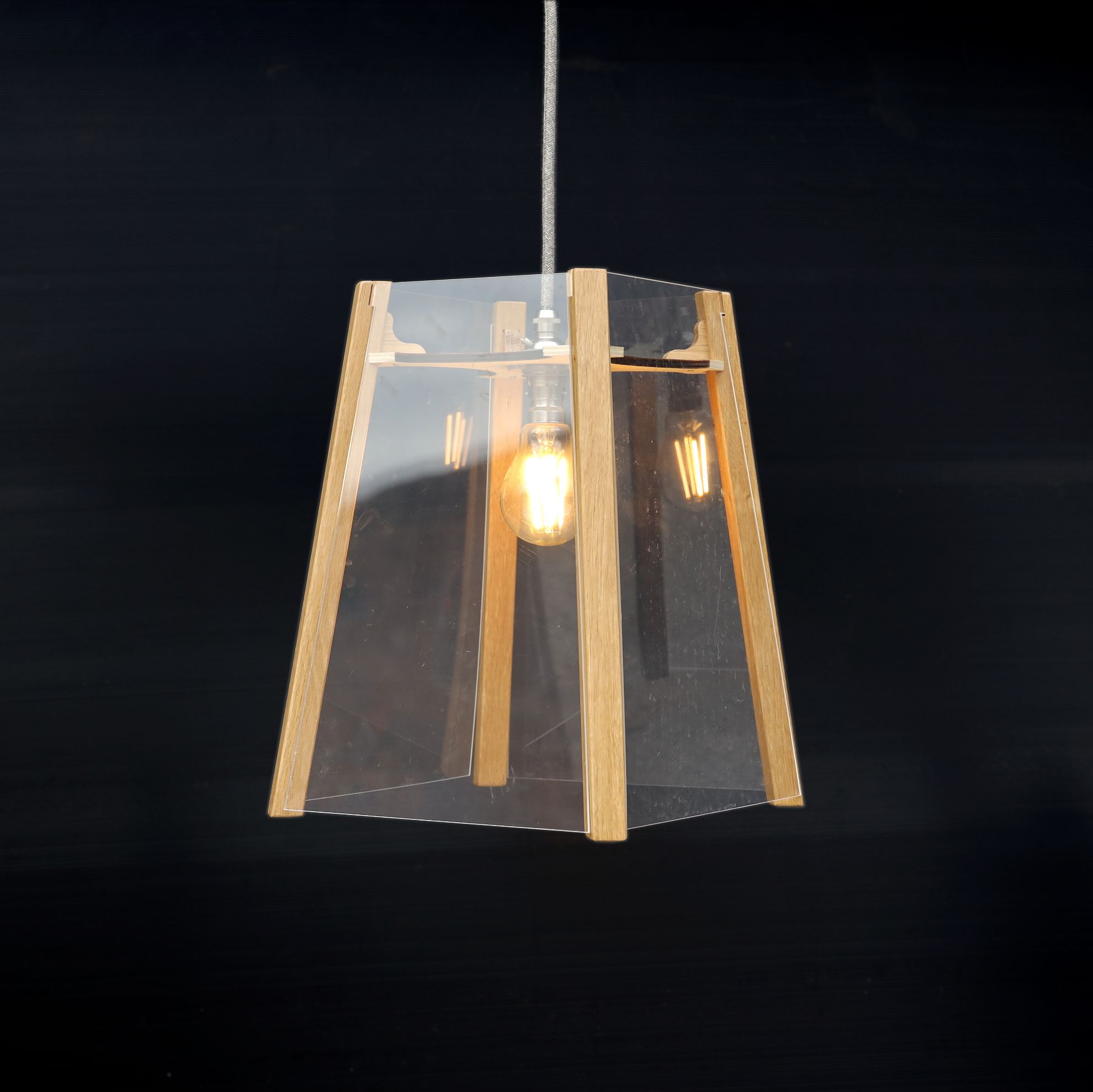 Rushtonhall Workshop. Oak Ceiling Light, 4 Sided, Clear Panels, Easy Fit