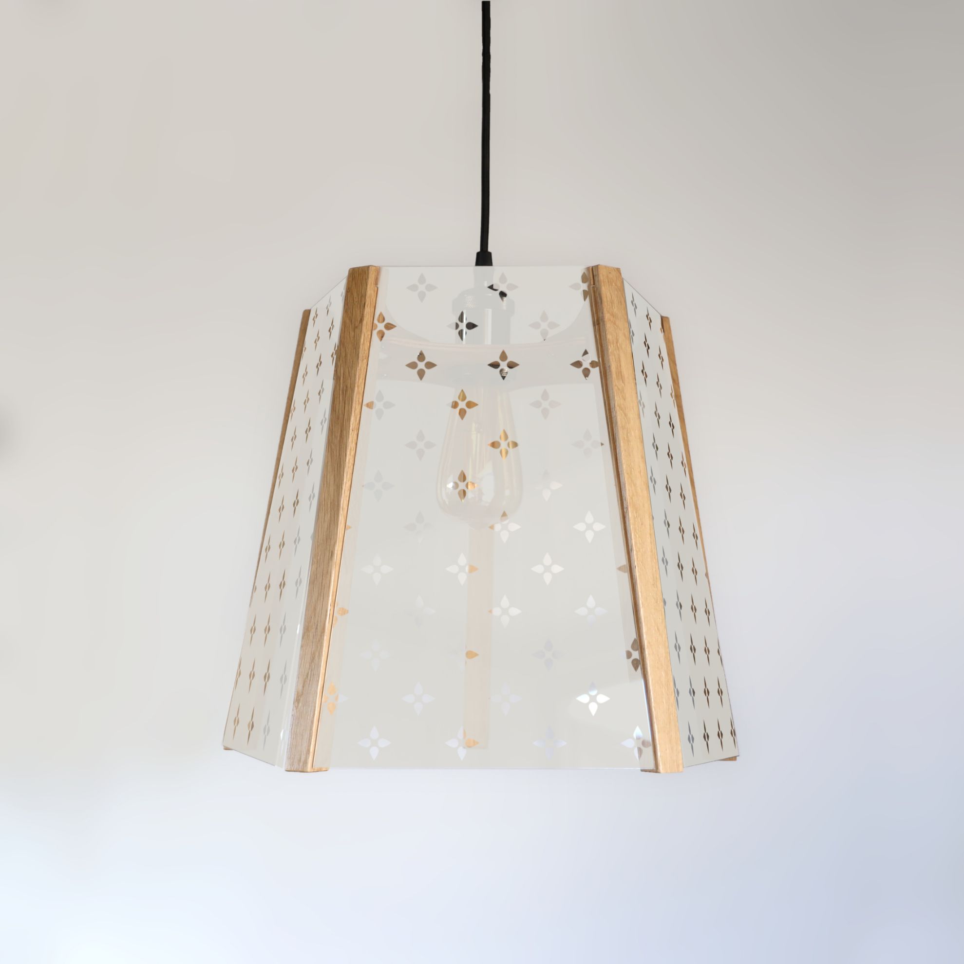 Rushtonhall Workshop. Oak Ceiling Light, 5 Sided, Four leaf pattern ...